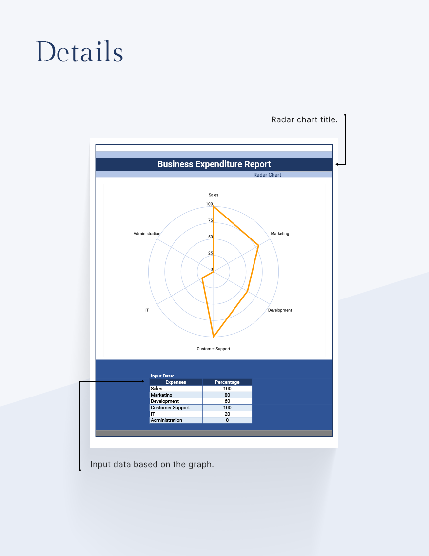 Business Expenditure Report Radar Chart - Google Sheets, Excel ...