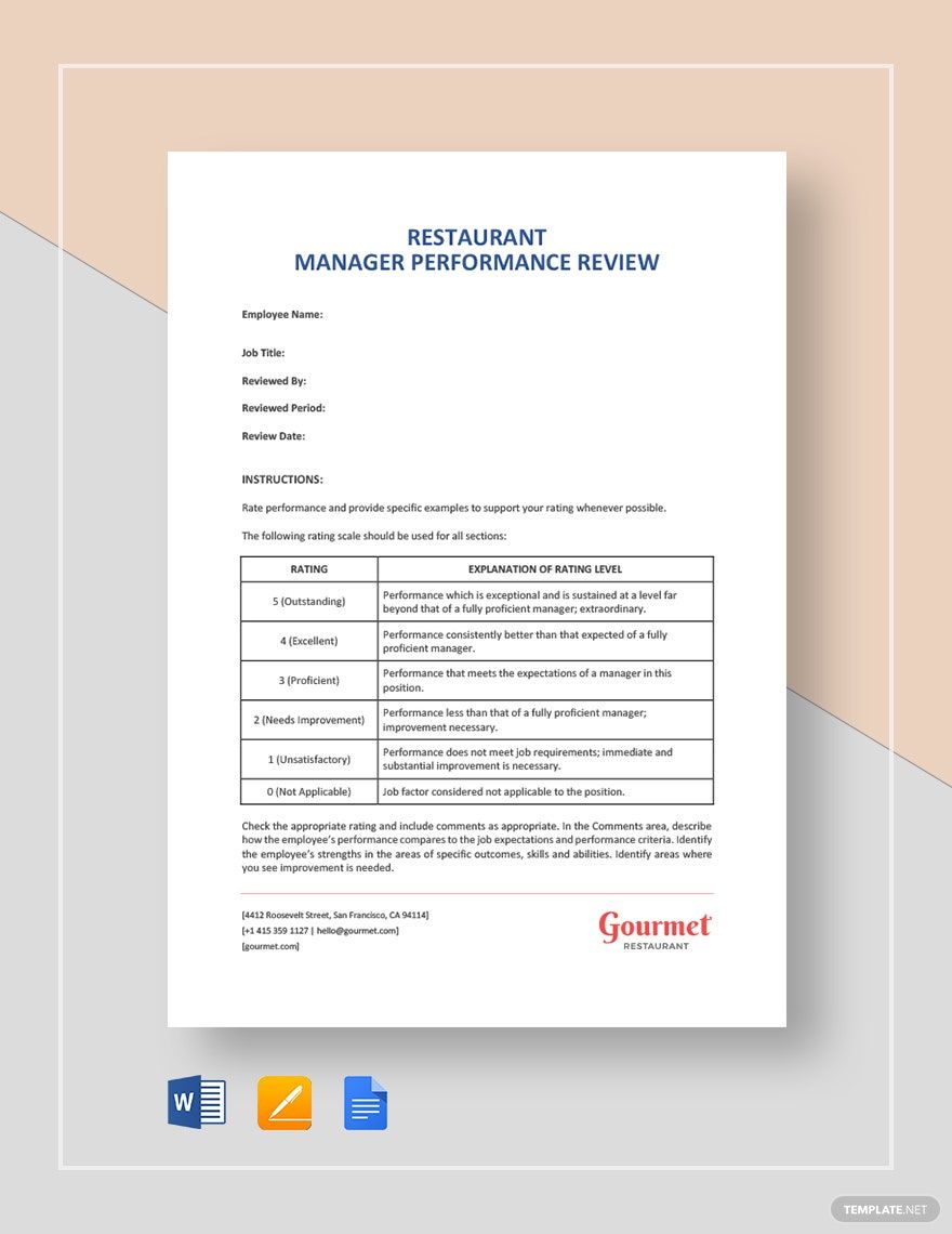 Restaurant Manager Performance Review Template Download In Word 