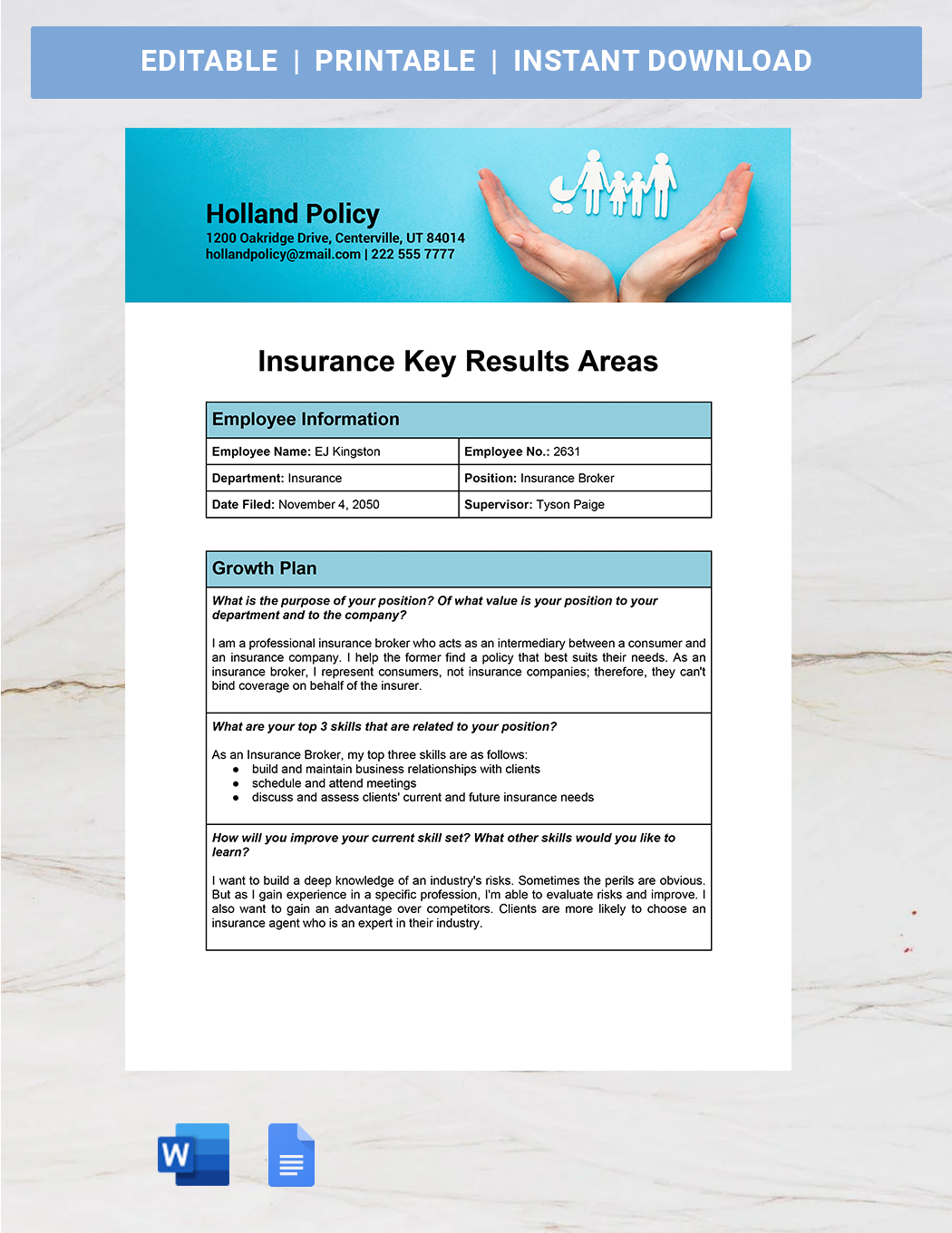 Insurance KRA Template - Google Docs, Word | Template.net