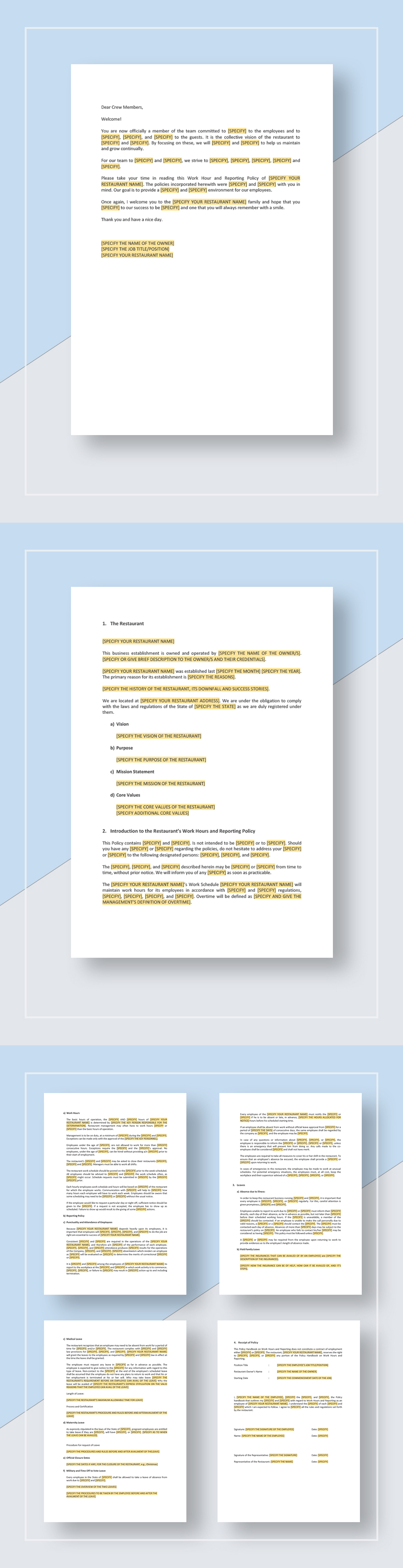 Restaurant Work Hours and Reporting Policy Template - Google Docs, Word ...