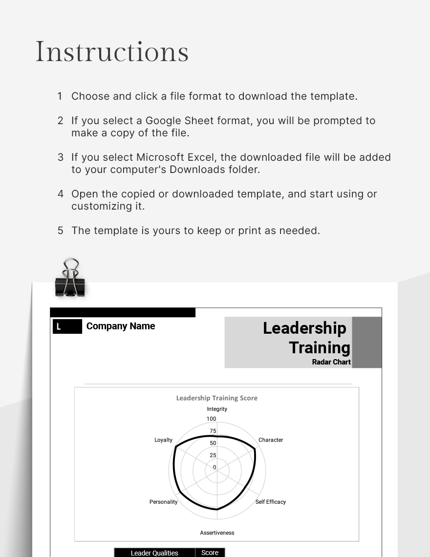 Leadership Training Radar Chart - Excel, Google Sheets | Template.net