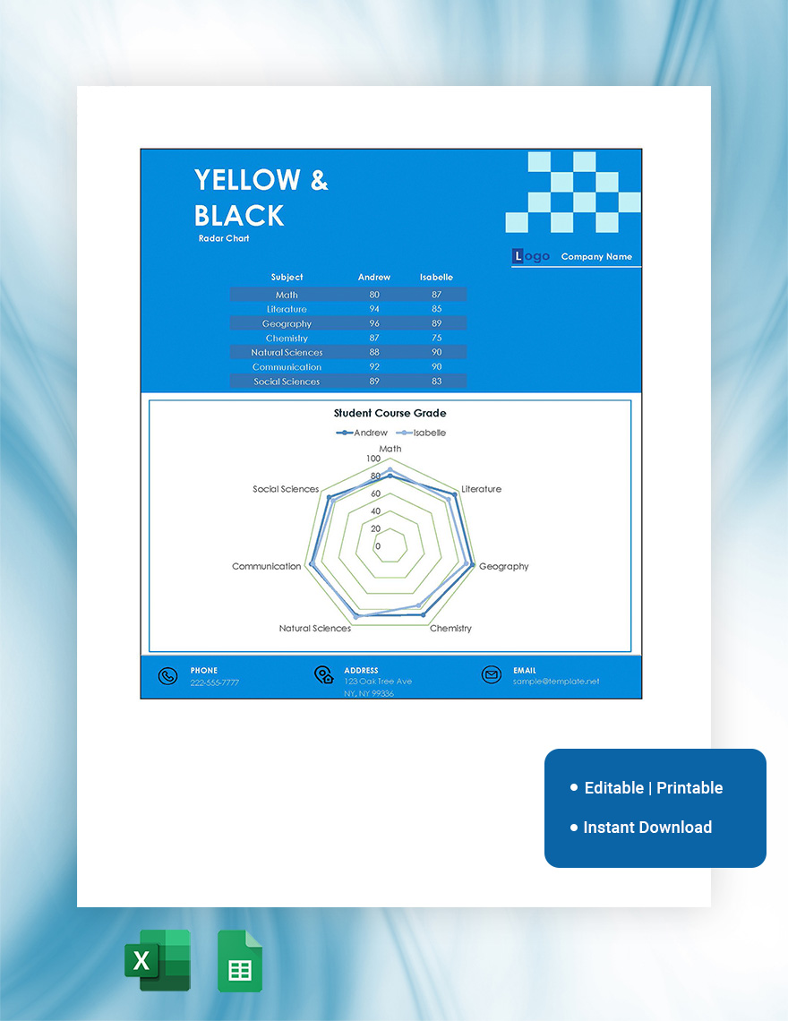 Yellow and Black Radar Chart - Google Sheets, Excel | Template.net