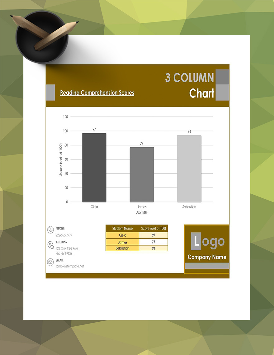 Free 3 Column Chart Google Sheets Excel Template