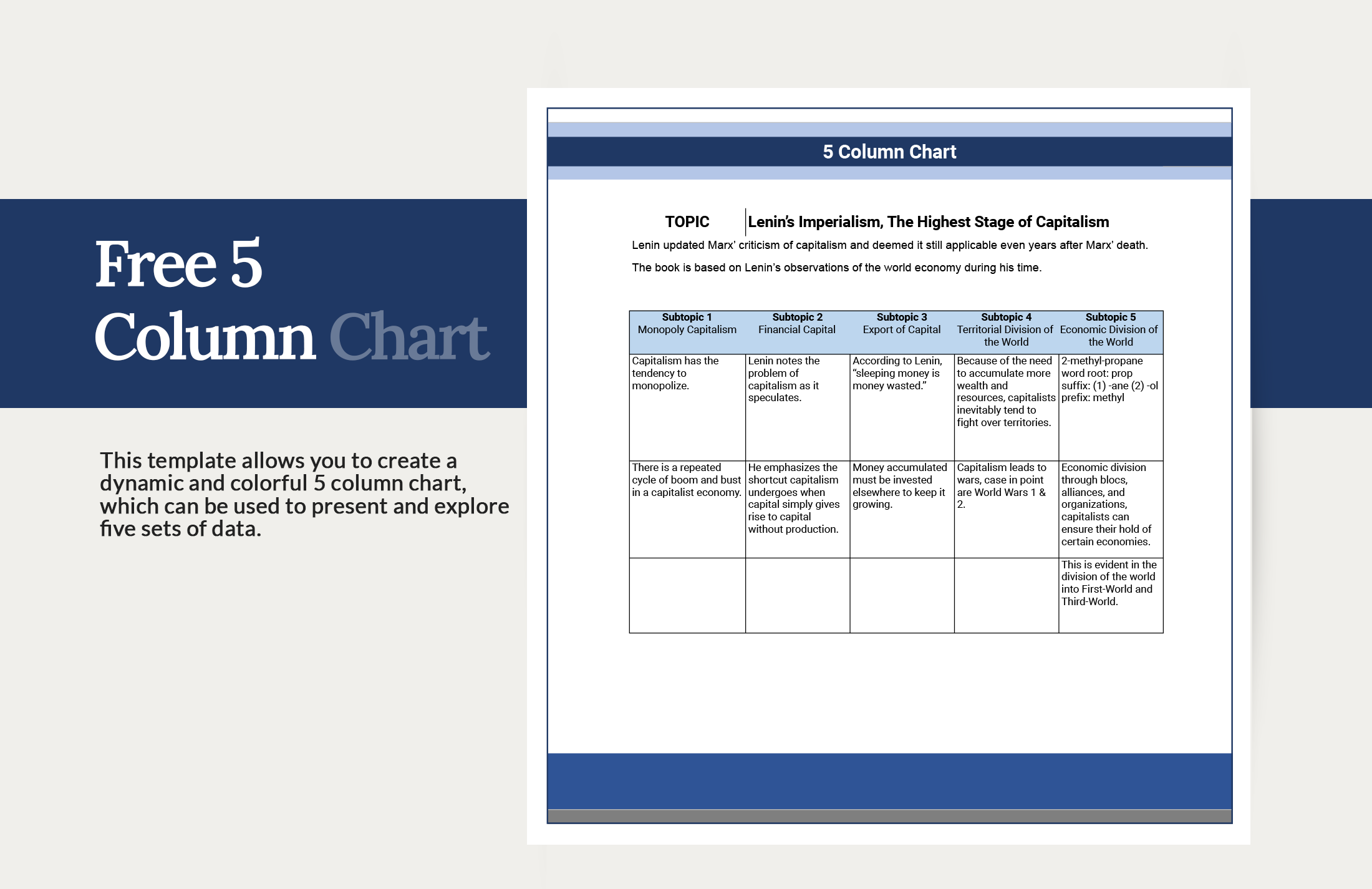 Free 5 Column Chart Google Sheets Excel Template