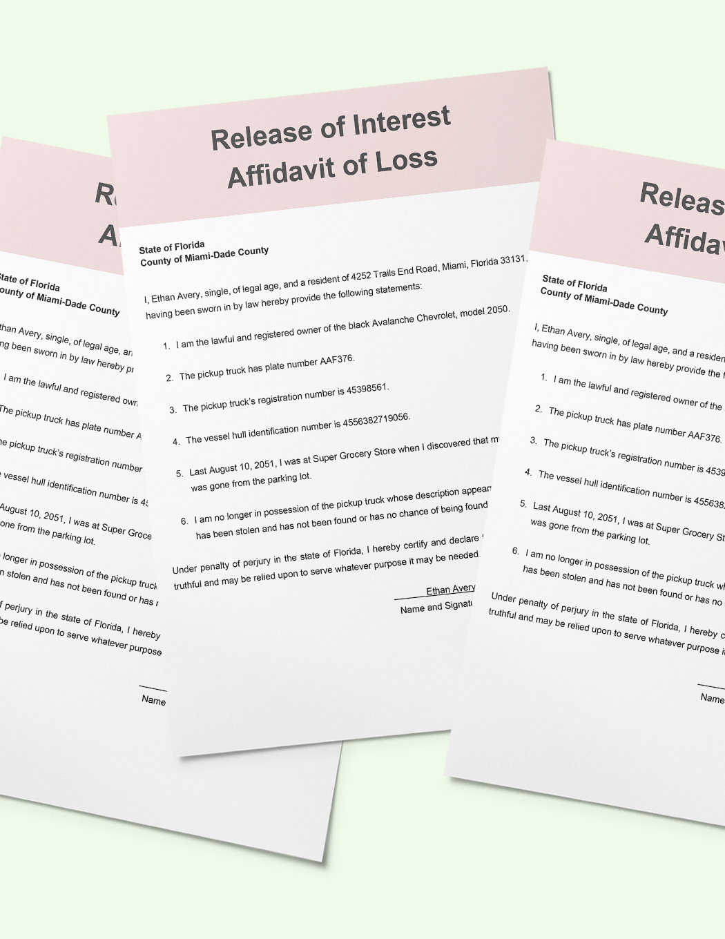 Release Of Interest Affidavit Of Loss - Google Docs, Word, Apple Pages ...