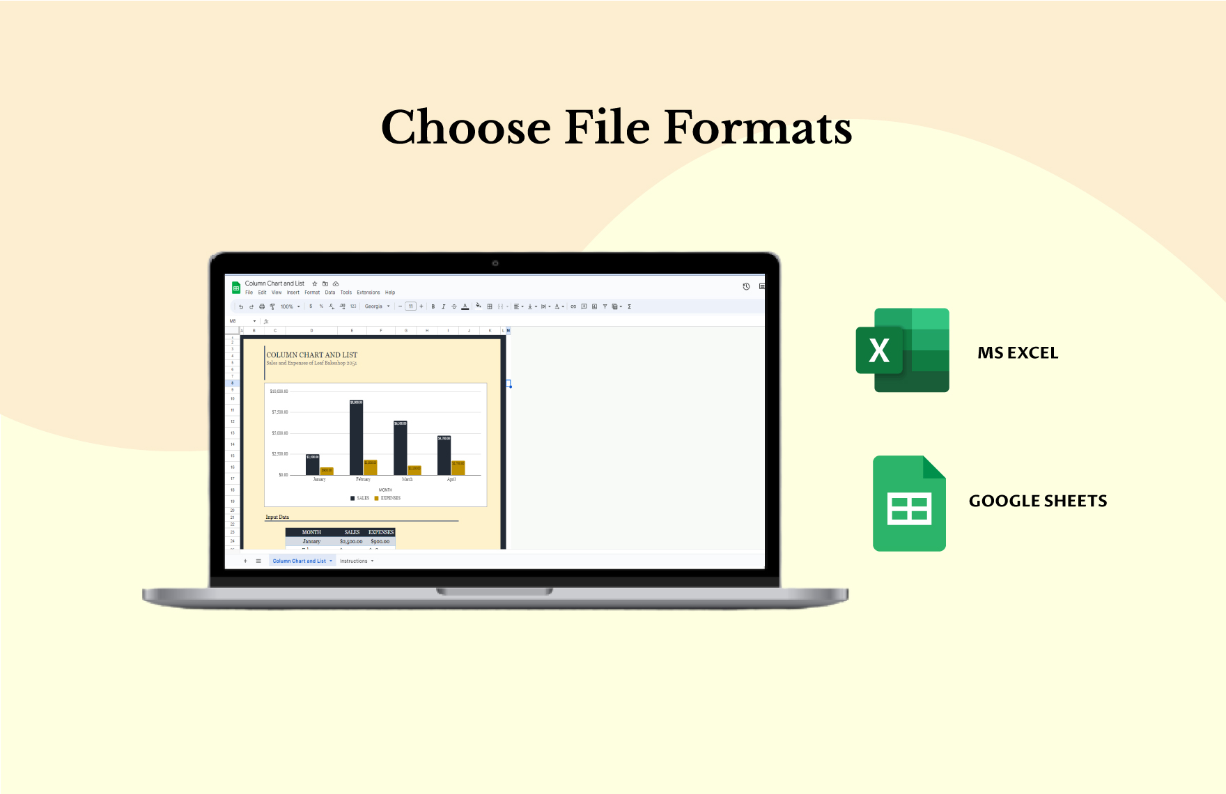 Column Chart And List Excel Google Sheets Template
