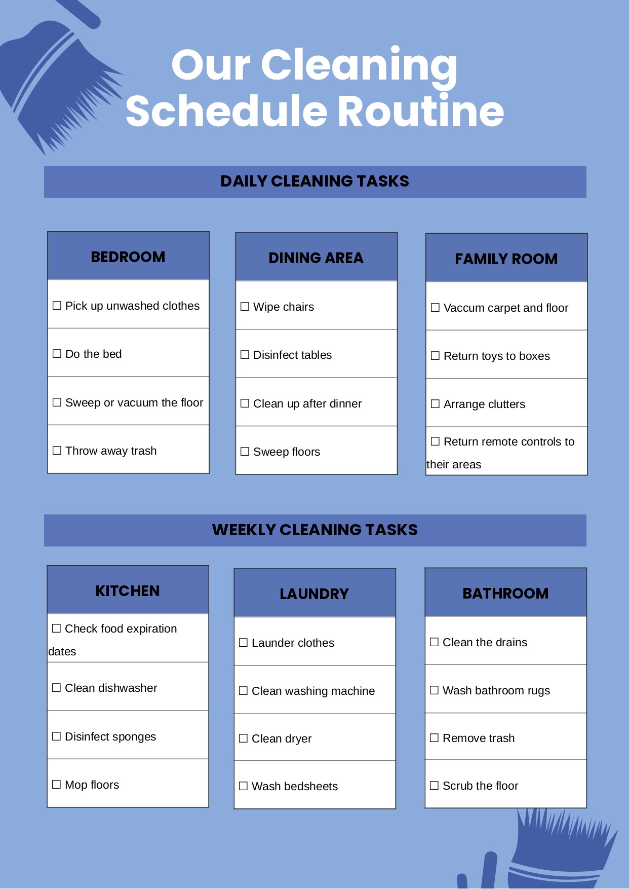 Cleaning Schedule Routine Chart In PDF Illustrator Download