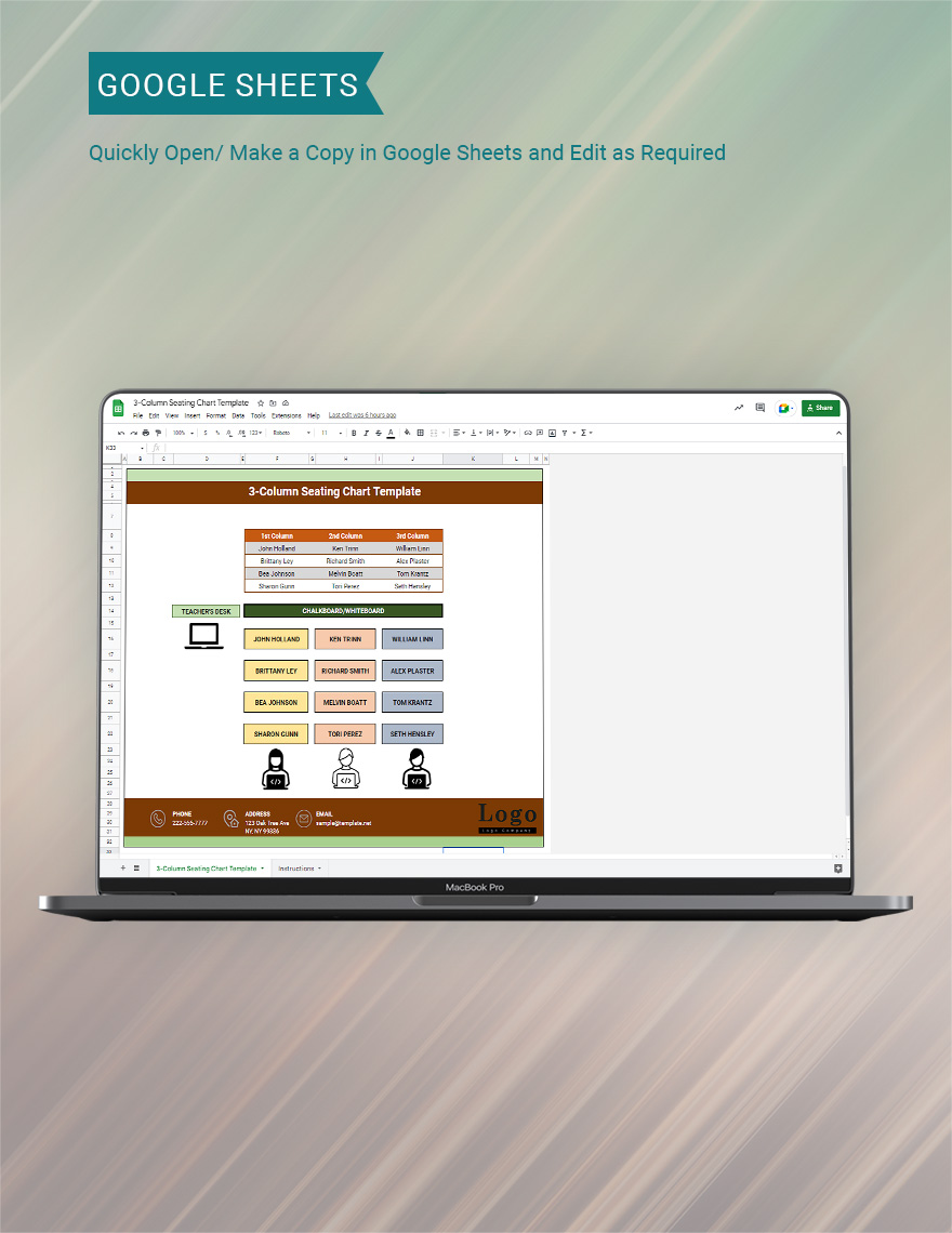 3-Column Seating Chart Template - Google Sheets, Excel | Template.net