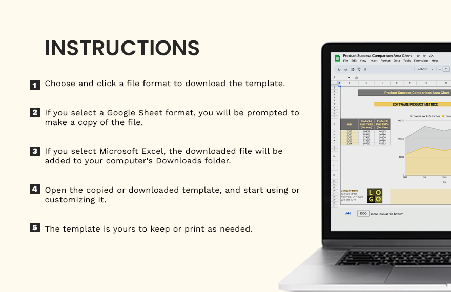 Product Success Comparison Area Chart - Google Sheets, Excel | Template.net