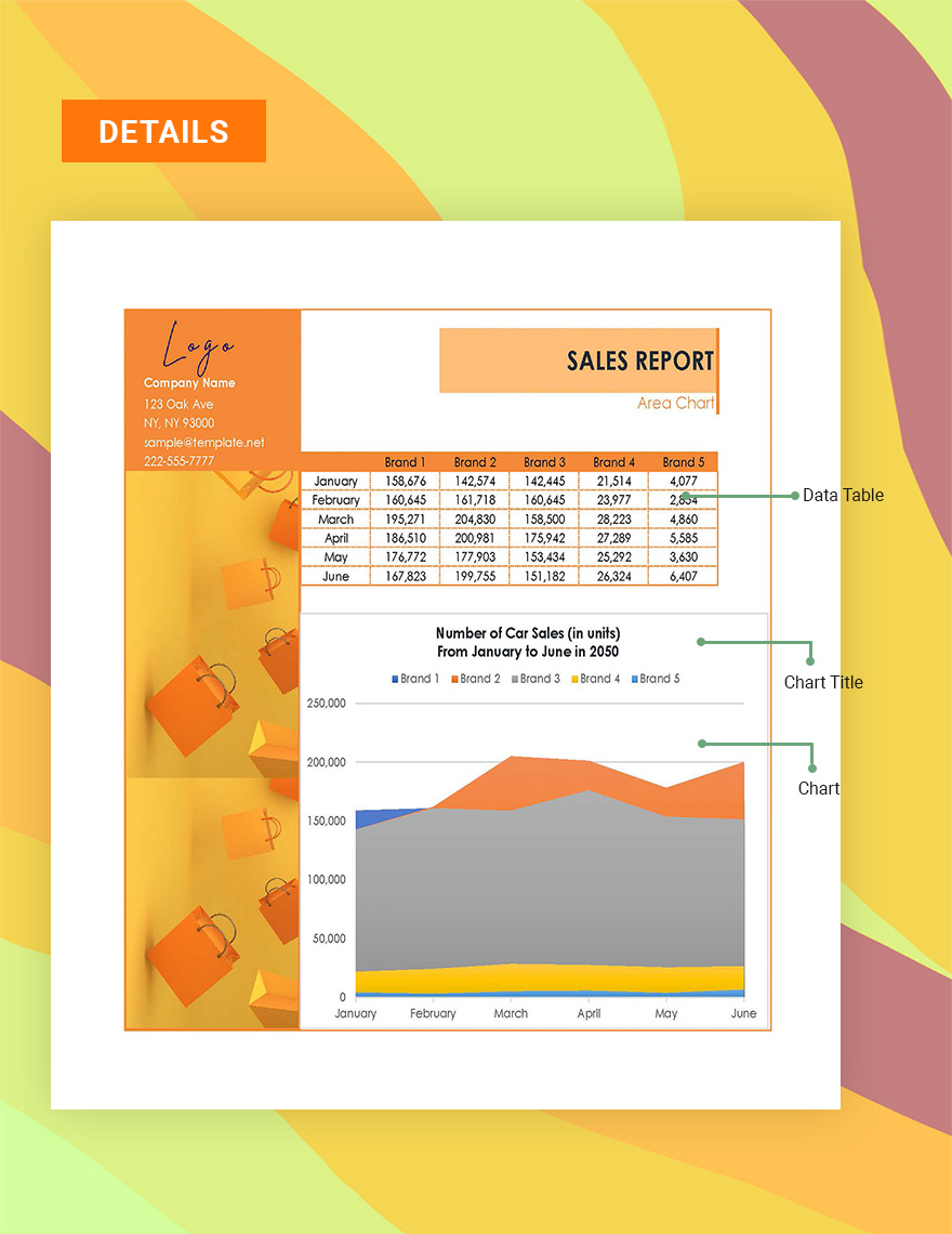 Sales Report Area Chart - Google Sheets, Excel | Template.net