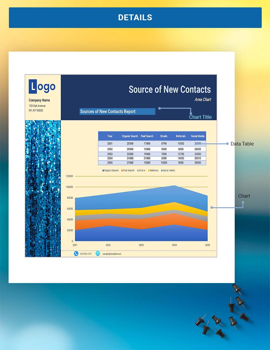 Source of New Contacts Area Chart - Google Sheets, Excel | Template.net