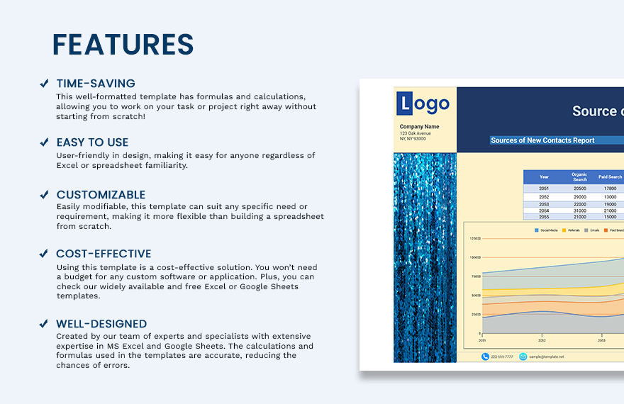 Source of New Contacts Area Chart - Google Sheets, Excel | Template.net