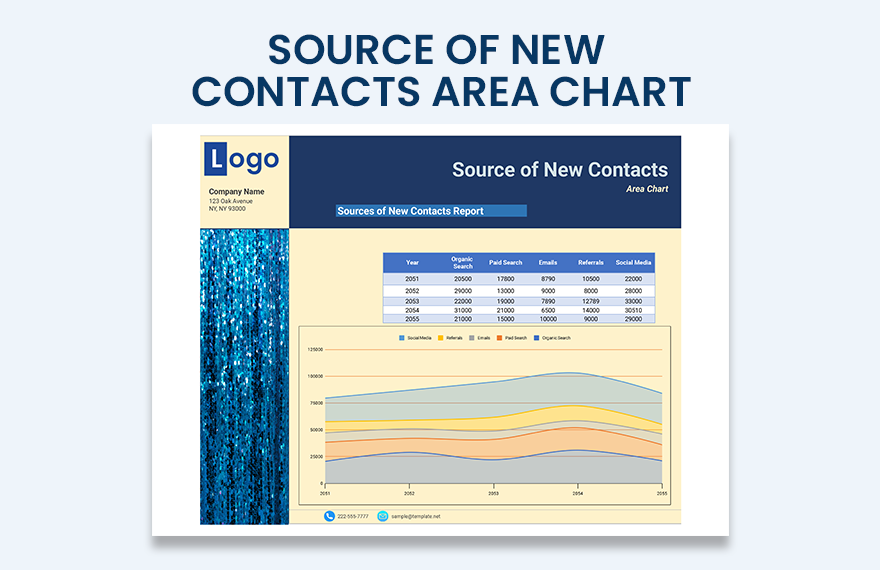 Source of New Contacts Area Chart - Google Sheets, Excel | Template.net