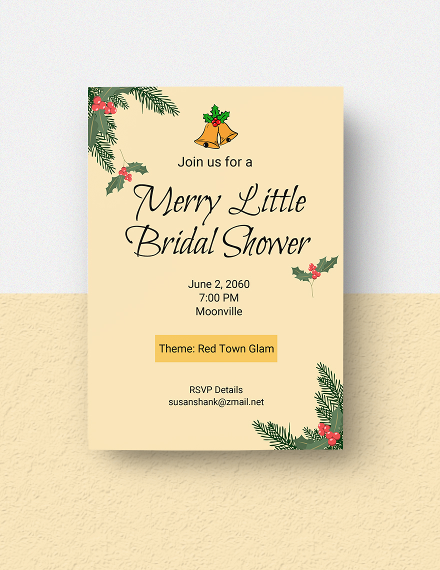 Christmas Bridal Shower Invitation Template Google Docs Illustrator Word Apple Pages PSD 