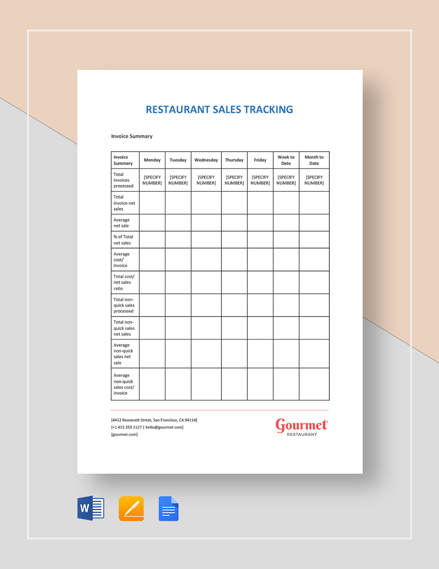 Restaurant Sales Tracking Template - Google Docs, Word, Apple Pages ...