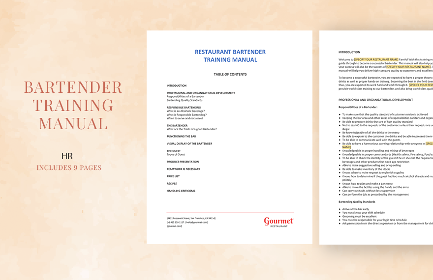 Bartender Training Manual Template Download In Word Google Docs PDF 