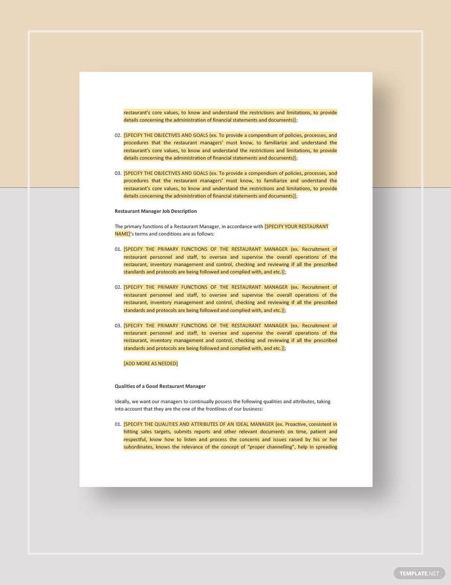 Restaurant Manager Training Manual Template Google Docs Word Apple Pages PDF Template