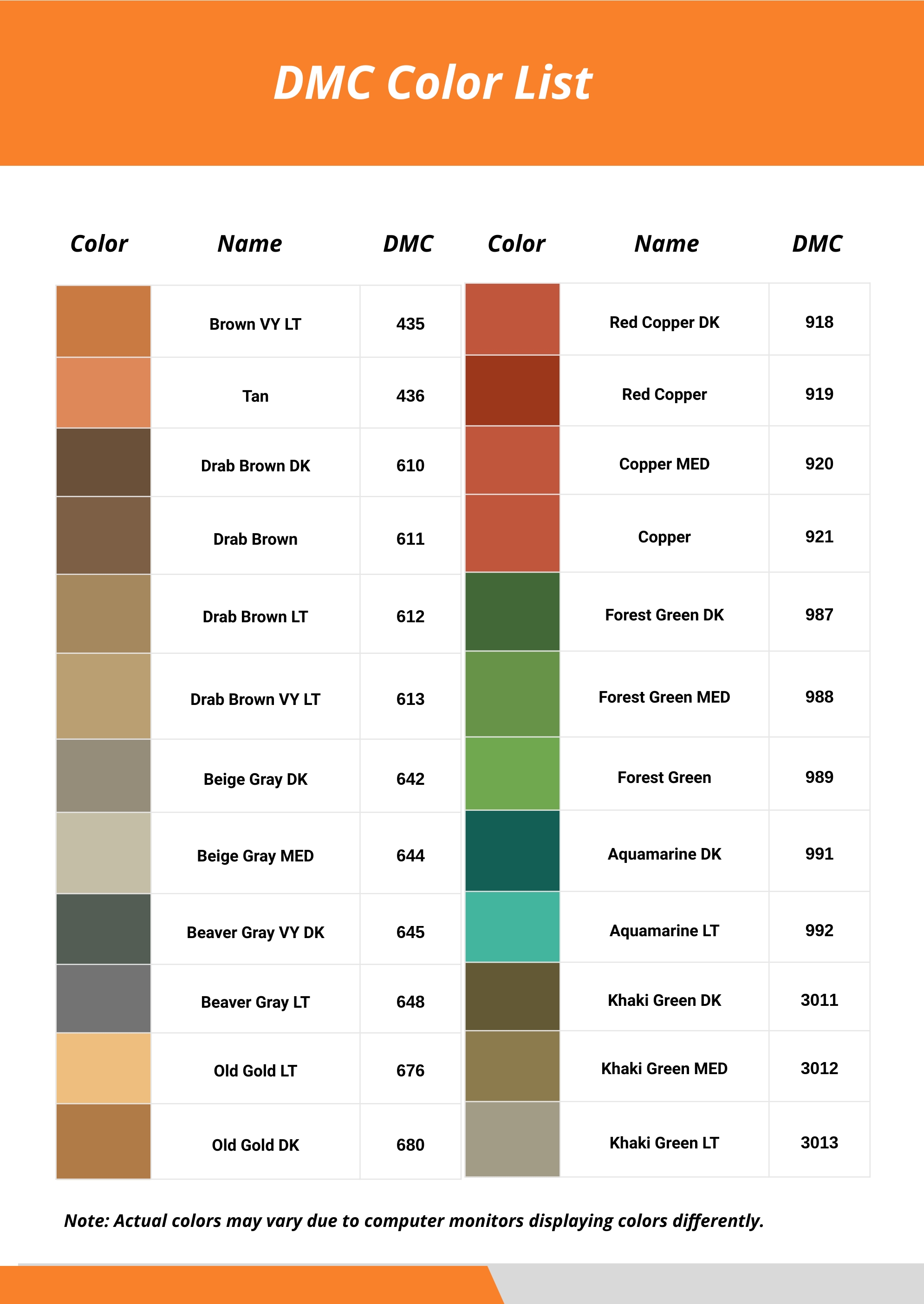 Artist Color Chart With Names