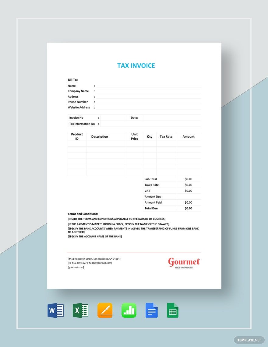 Sample Tax Invoice Template Word Google Docs Excel Google Sheets 