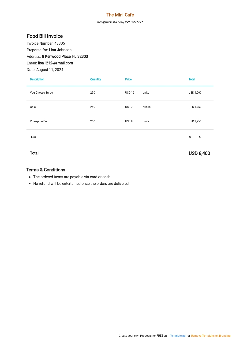 Food Bill Invoice Template Google Docs Google Sheets Excel Word Food Bill Invoice Template Google Docs Google Sheets Excel Word