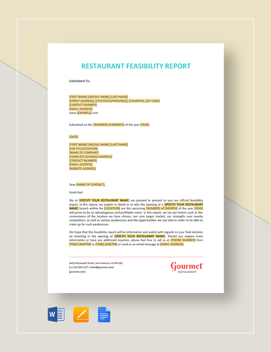 Restaurant Feasibility Report Template - Google Docs, Word, Apple Pages ...