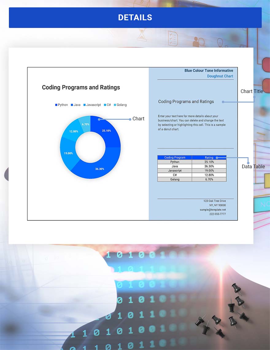 Blue Colour Tone Informative Doughnut Chart - Google Sheets, Excel ...