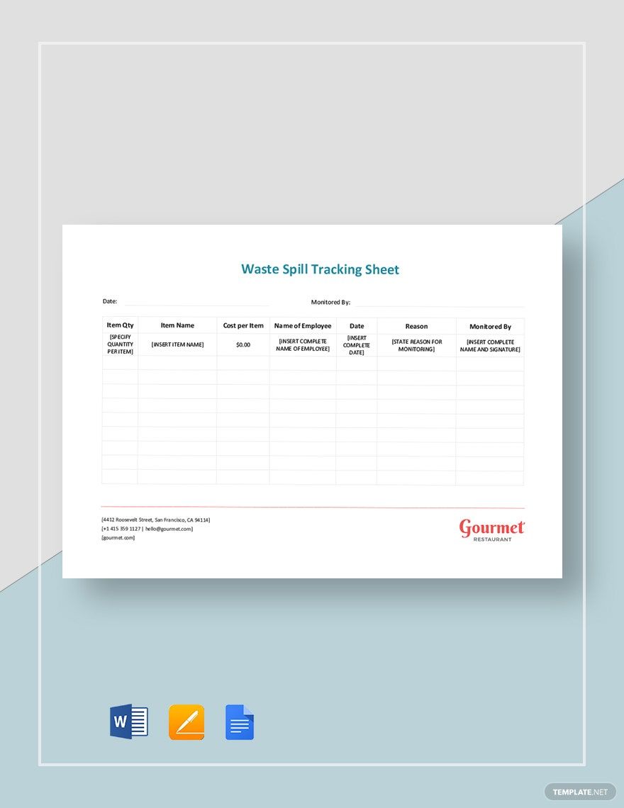 Waste Spill Tracking Sheet Template Download In Word Google Docs 