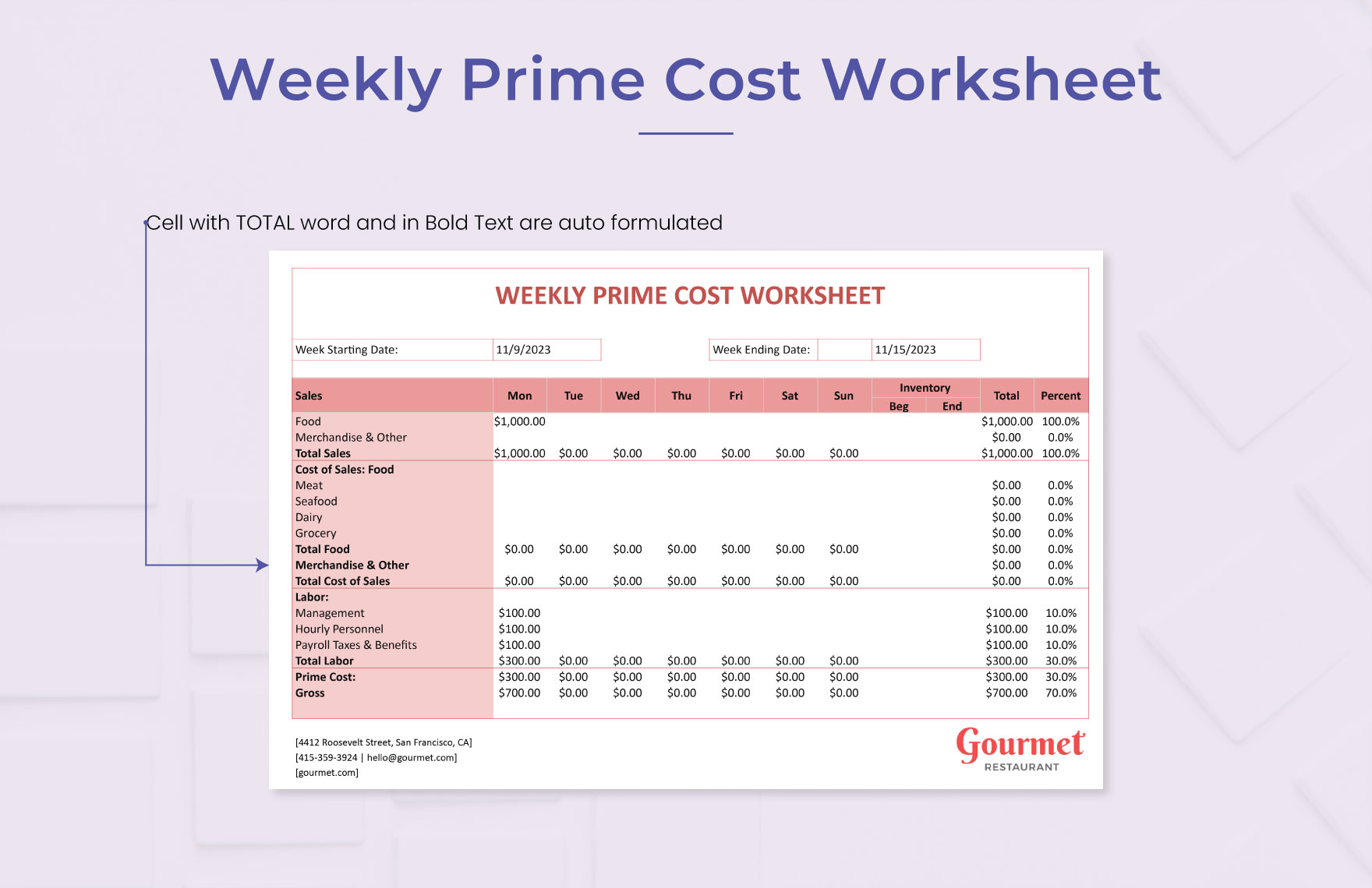 Weekly Prime Cost Worksheet Template - Download in Word, Google Docs ...
