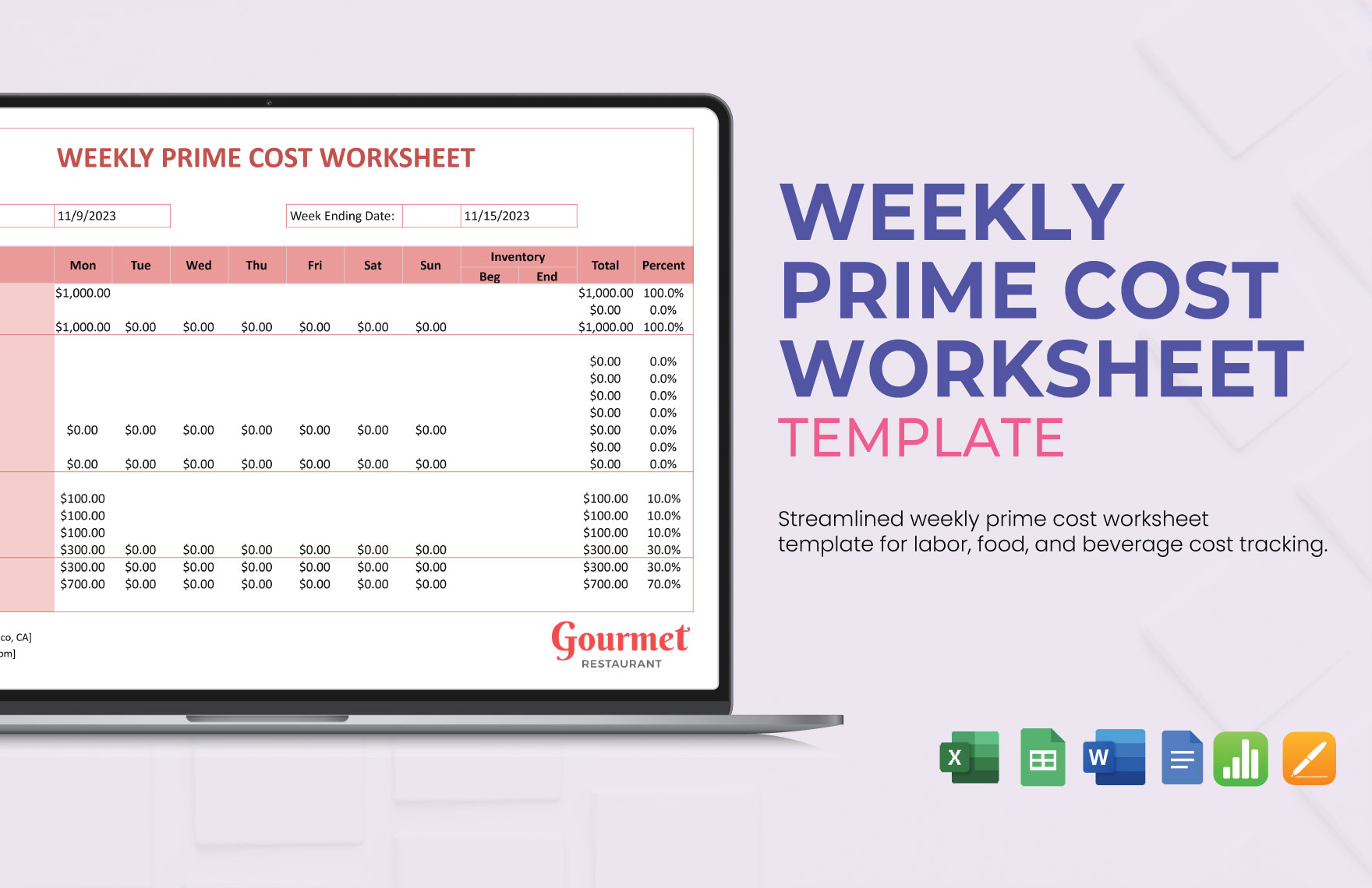 Weekly Prime Cost Worksheet Template - Download in Word, Google Docs ...
