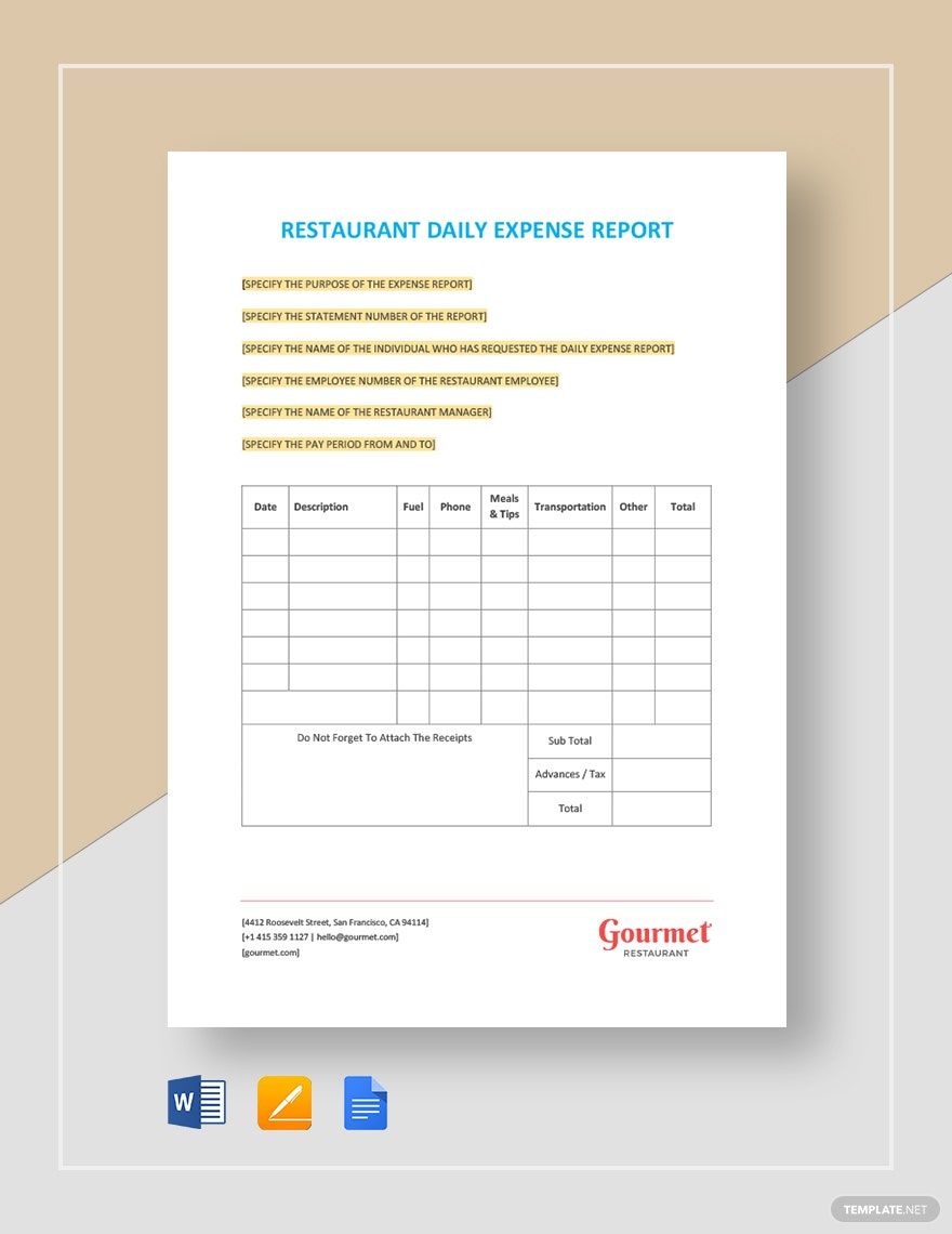 Restaurant Daily Expense Report Template Download In Word Google 