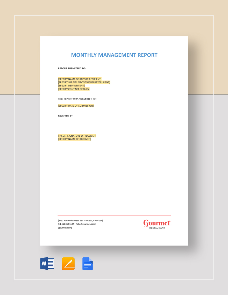 Monthly Management Report Template Google Docs Word Apple Pages
