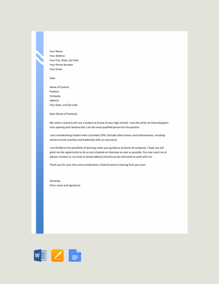 Free High School Resume Cover Letter Template