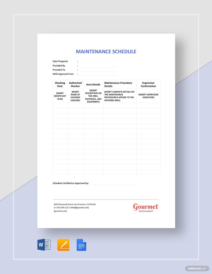 FREE Maintenance Schedule Word Template Download Template