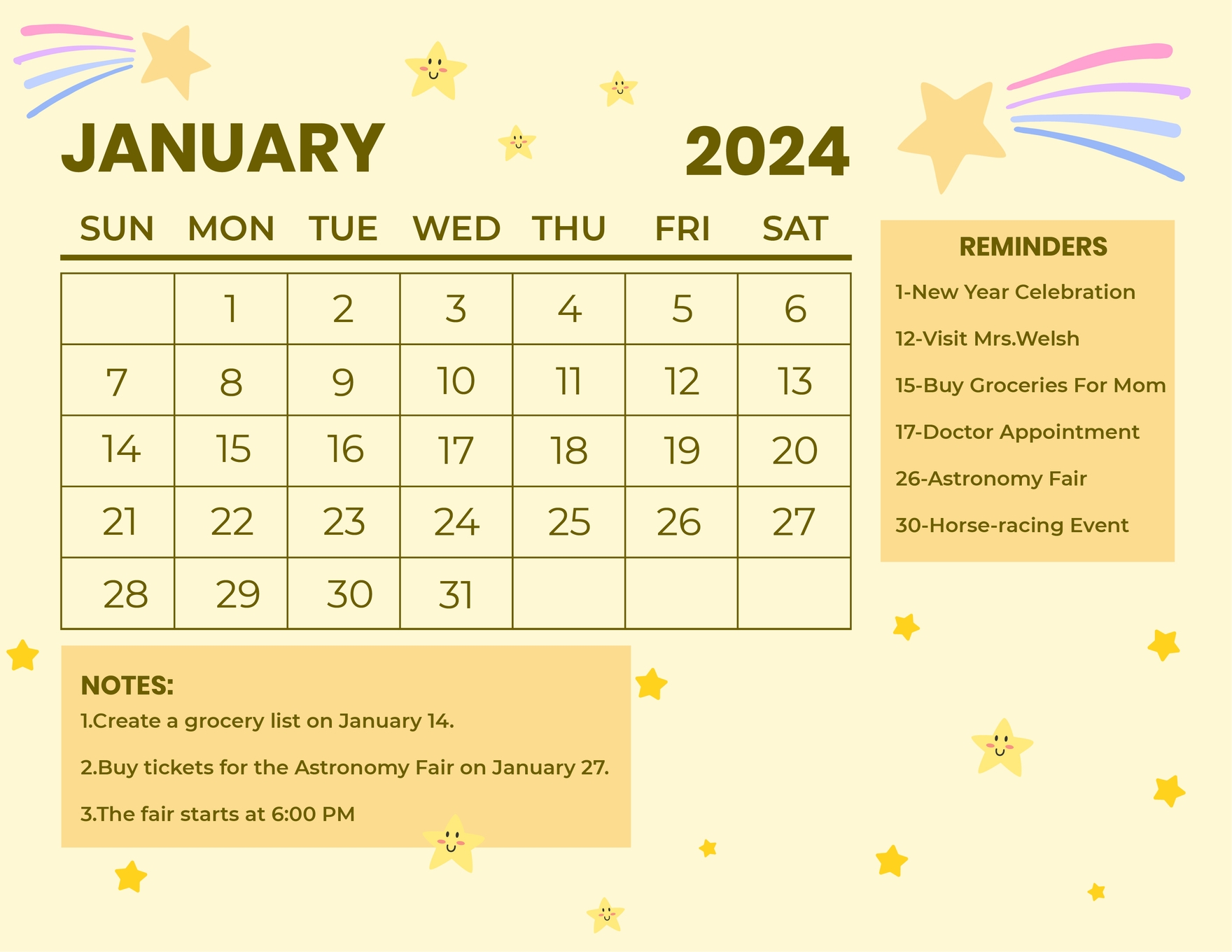 FREE January 2024 Calendar Template Download In Word Google Docs 