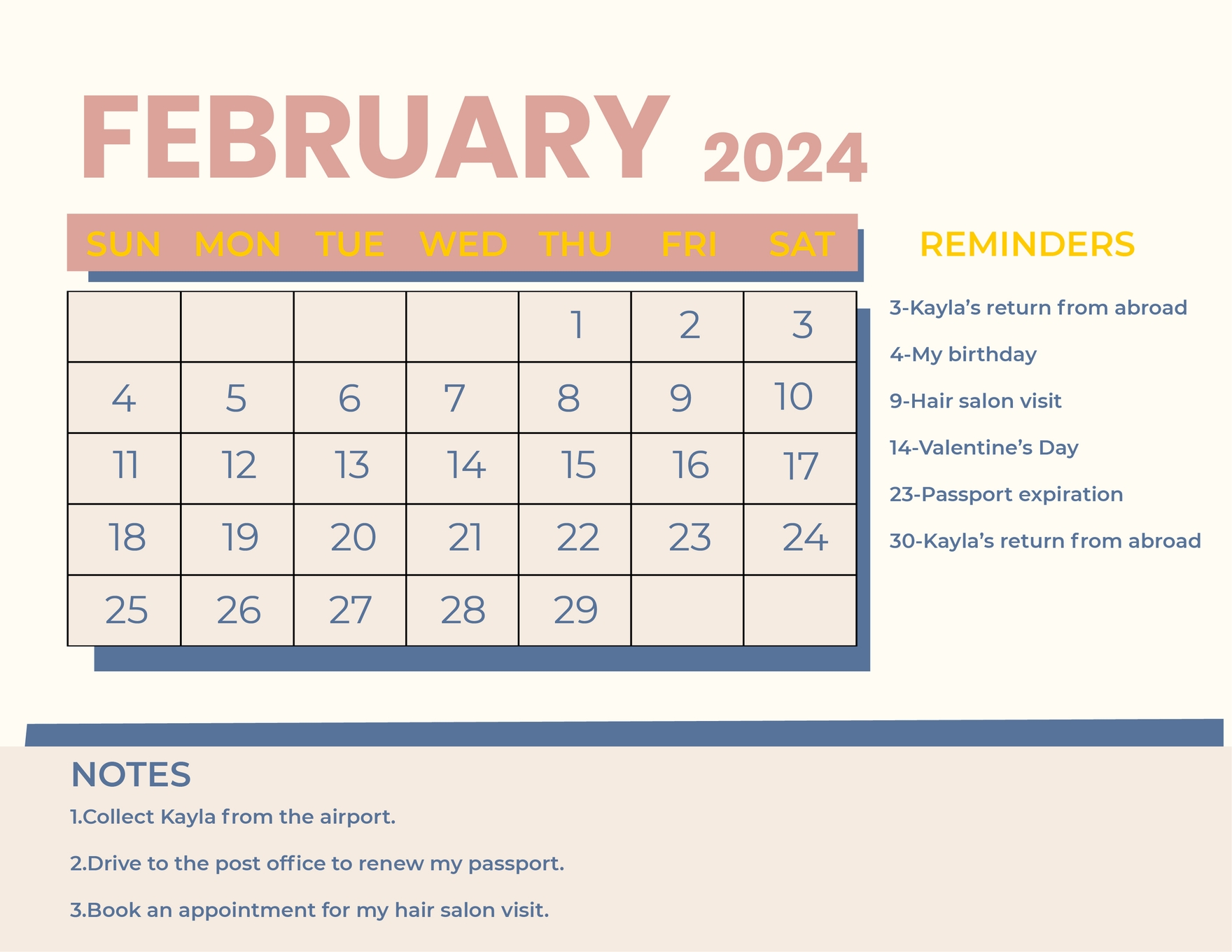 Calligraphy February 2024 Calendar EPS Illustrator JPG Word SVG 