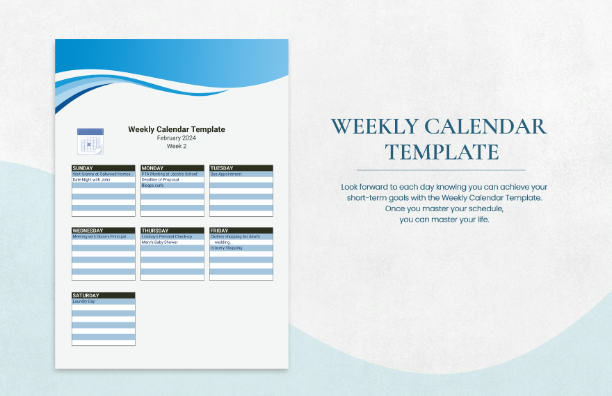 Weekly Calendar Template Google Sheets Excel Template