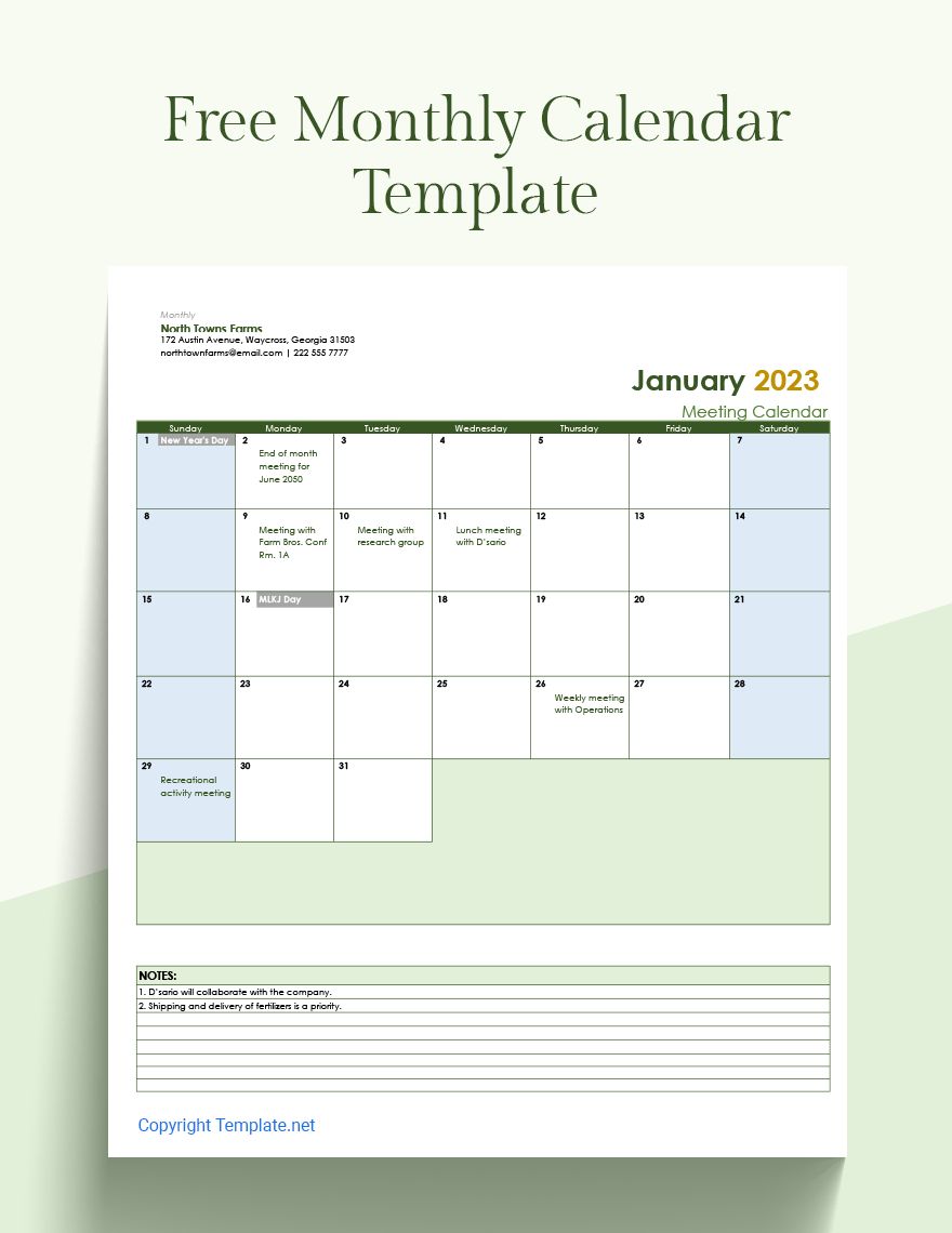 Free Monthly Calendar Template Google Sheets Excel Template