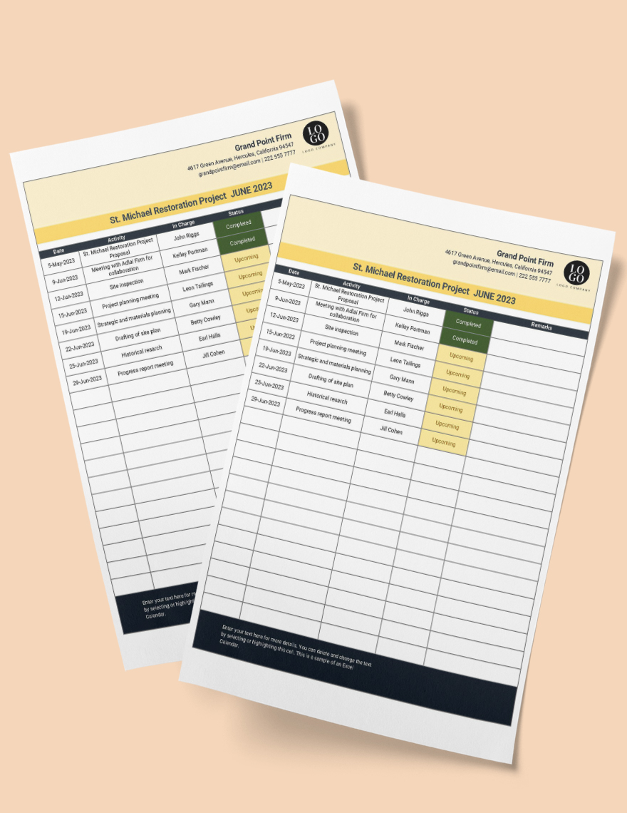 Project Calendar Google Sheets Excel Template