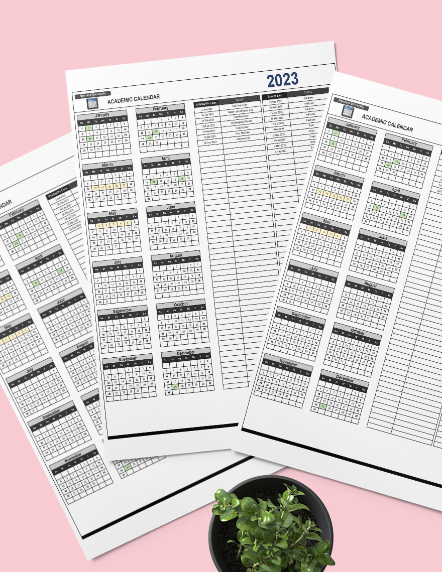 Free Academic Calendar Google Sheets Excel Template