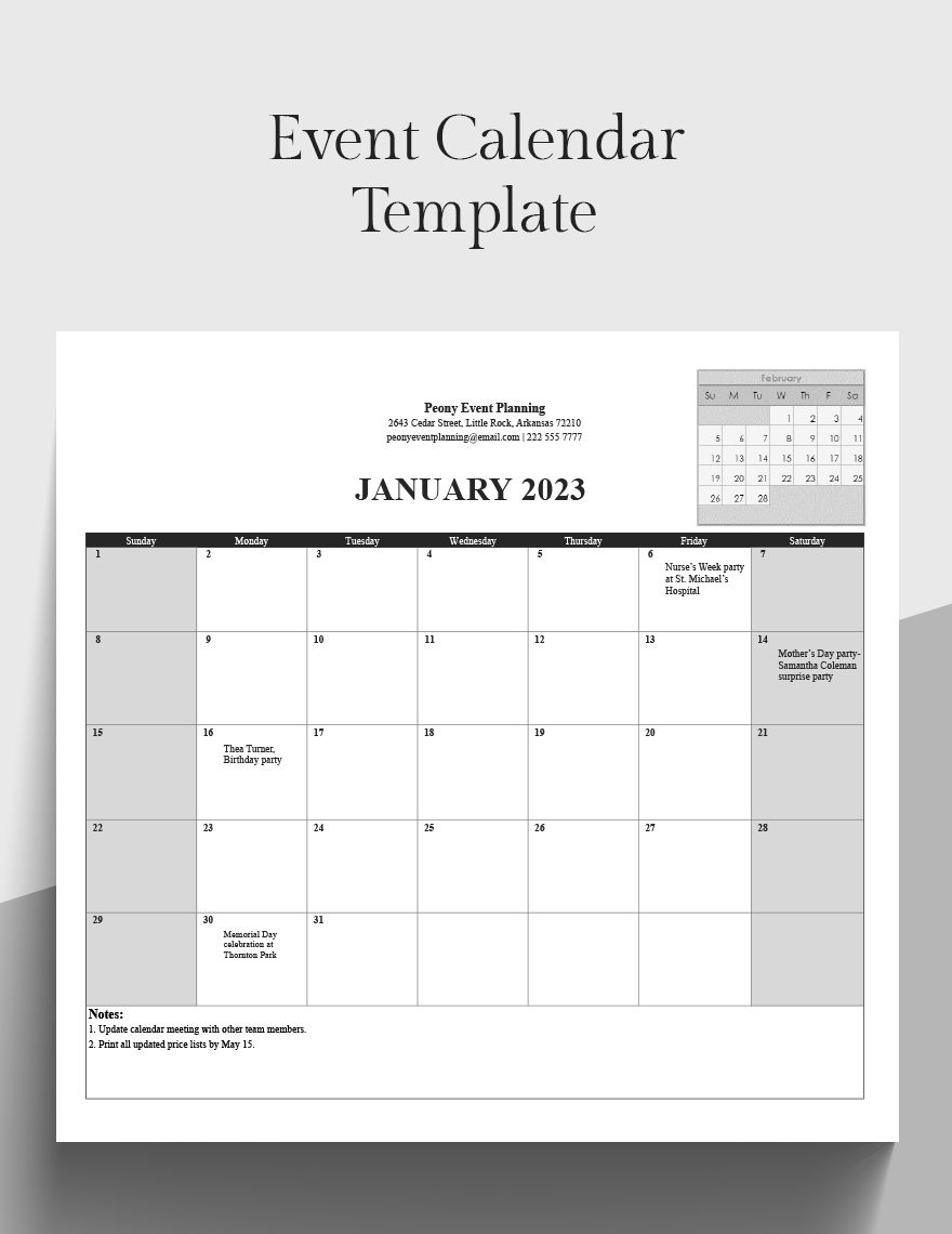 Event Calendar Templates Google Sheets Excel Template