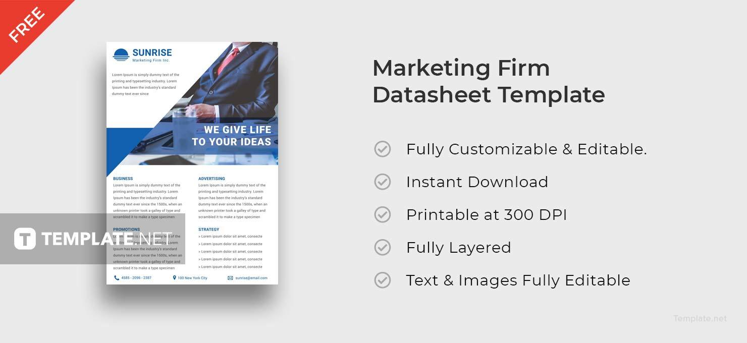 Free Marketing Firm Datasheet Template in Adobe Photoshop, Adobe ...