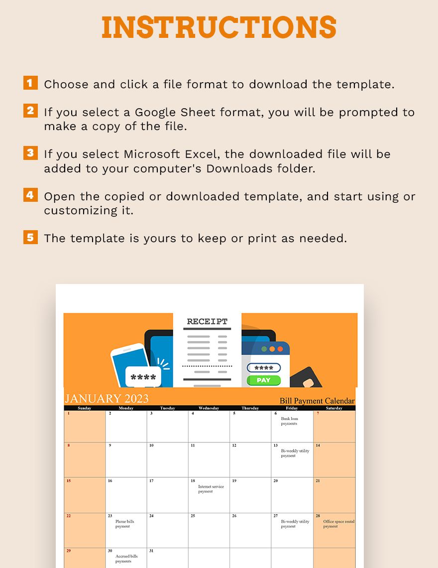 Bill Payment Calendar - Google Sheets, Excel | Template.net