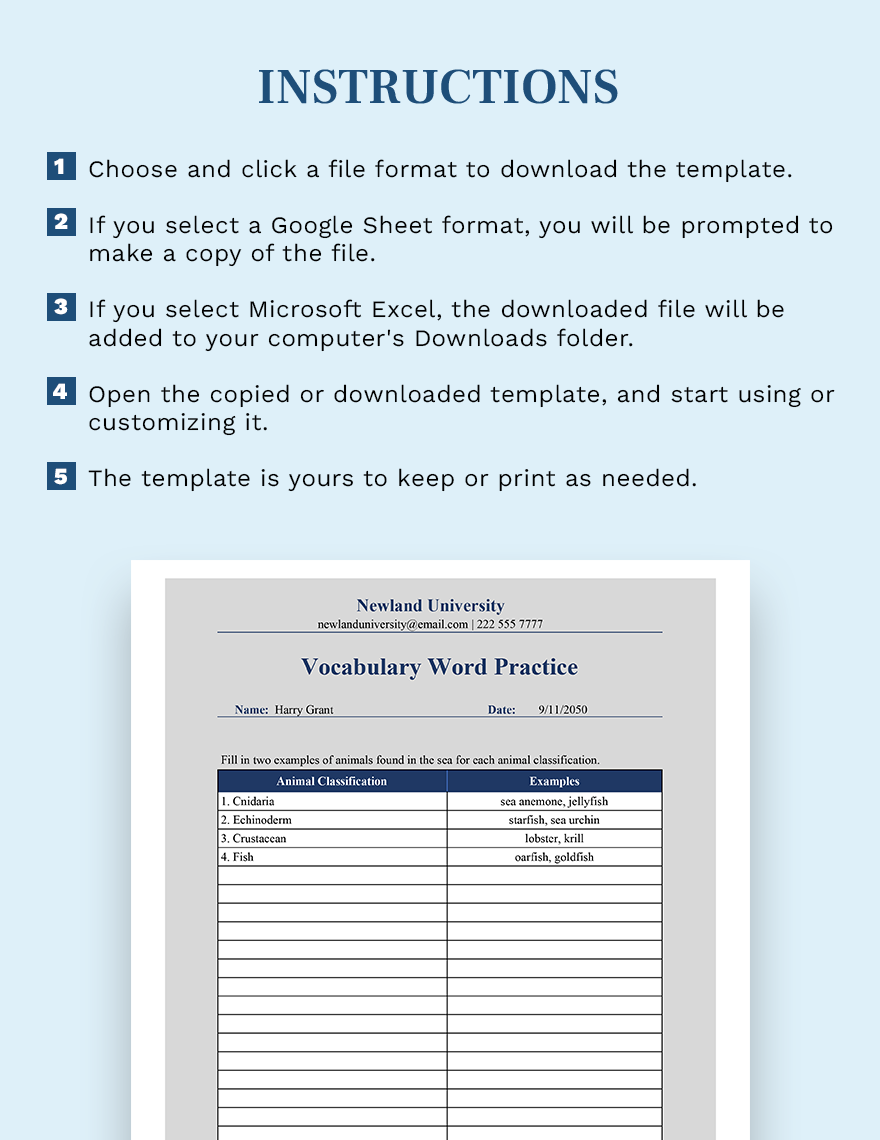 Vocabulary Word Practice Worksheet - Download in Excel, Google Sheets ...