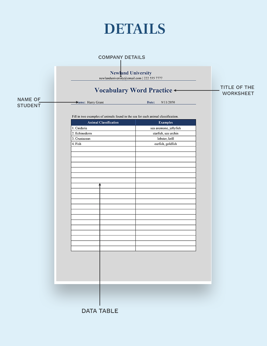 Vocabulary Word Practice Worksheet - Download in Excel, Google Sheets ...