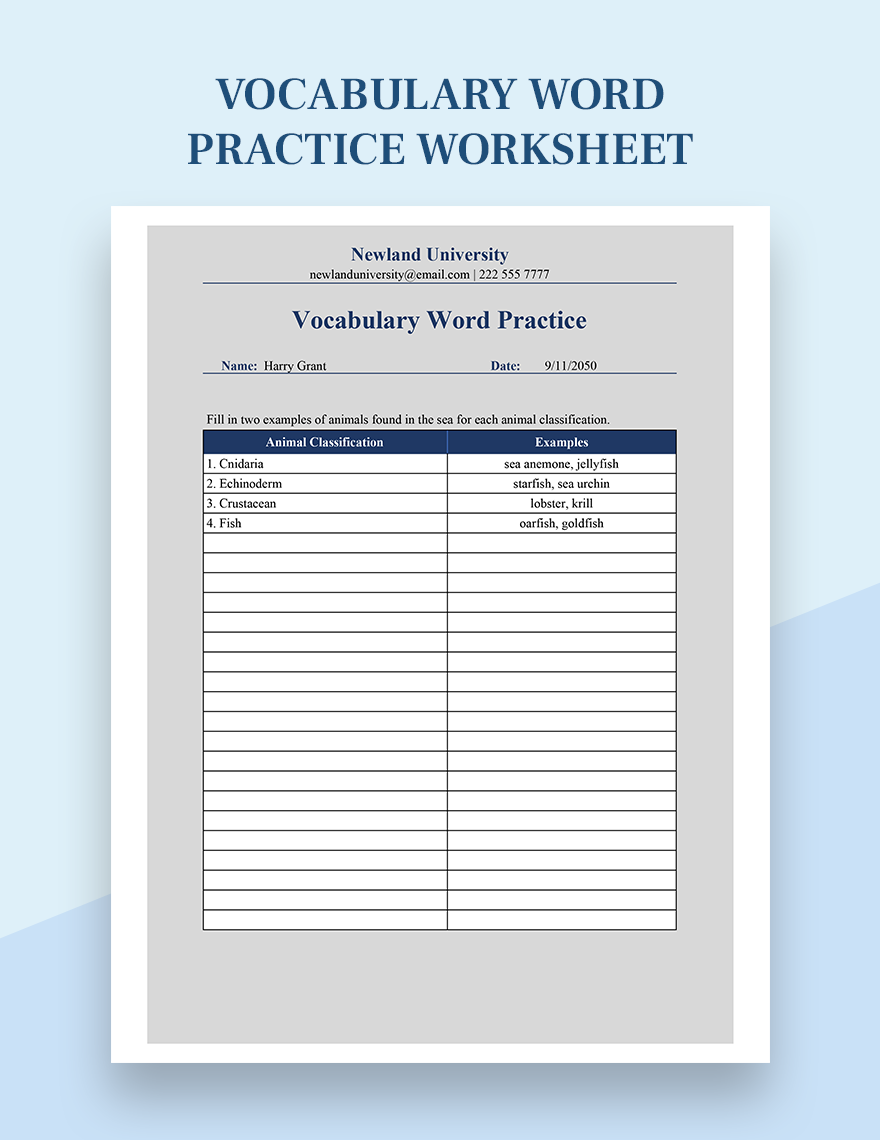 Vocabulary A-Z Worksheet Template - Download in Excel, Google Sheets ...