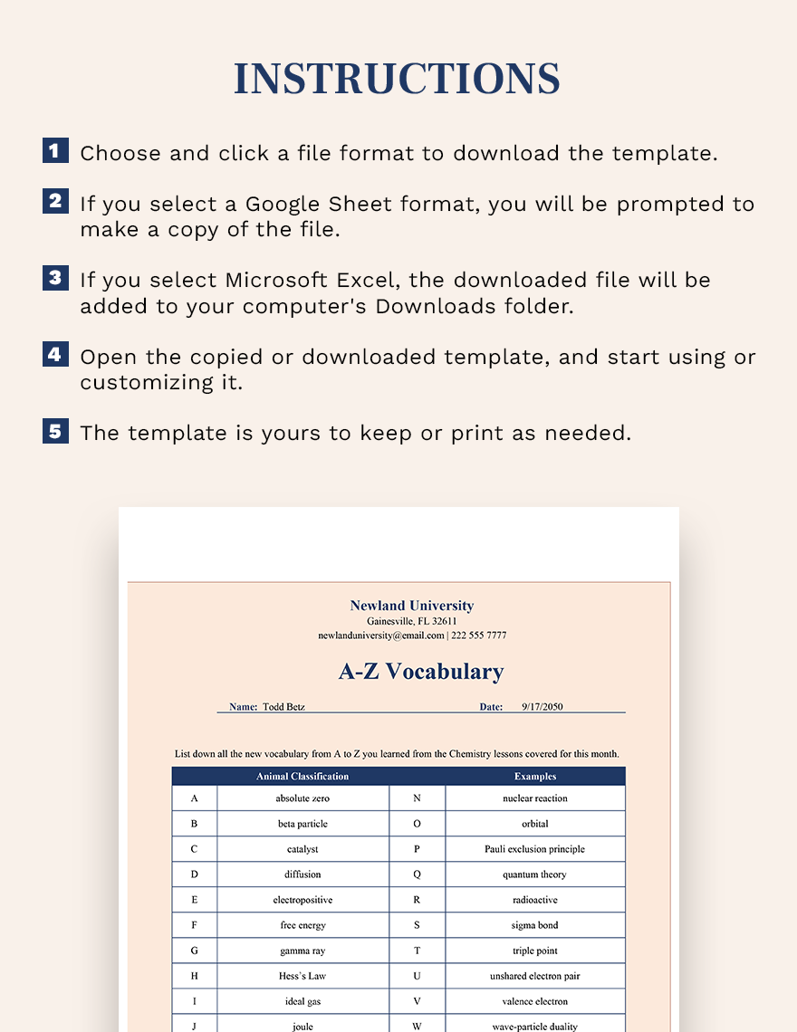 Vocabulary A-Z Worksheet Template - Download in Excel, Google Sheets ...