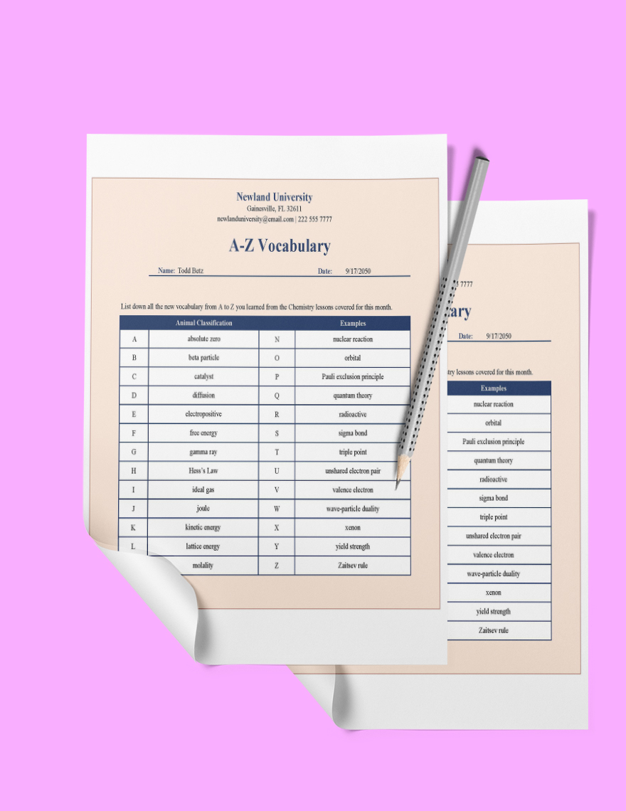 Vocabulary A-Z Worksheet Template - Google Sheets, Excel | Template.net