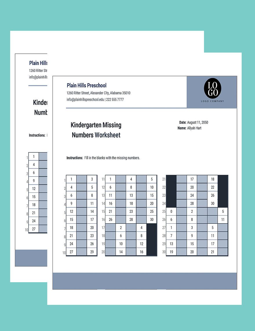 Kindergarten Missing Numbers Worksheet - Google Sheets, Excel ... Kindergarten Missing Numbers Worksheet - Google Sheets, Excel ...