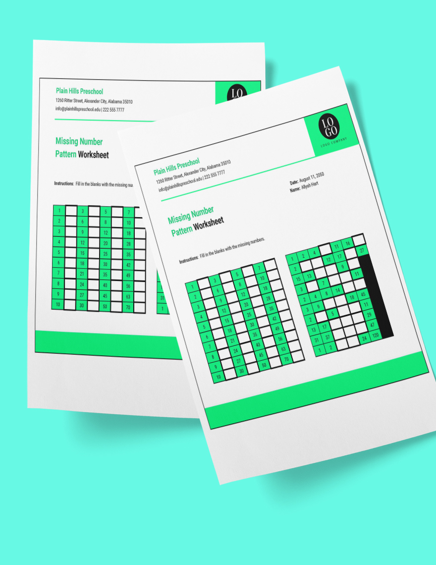 Missing Number Pattern Worksheet - Google Sheets, Excel | Template.net