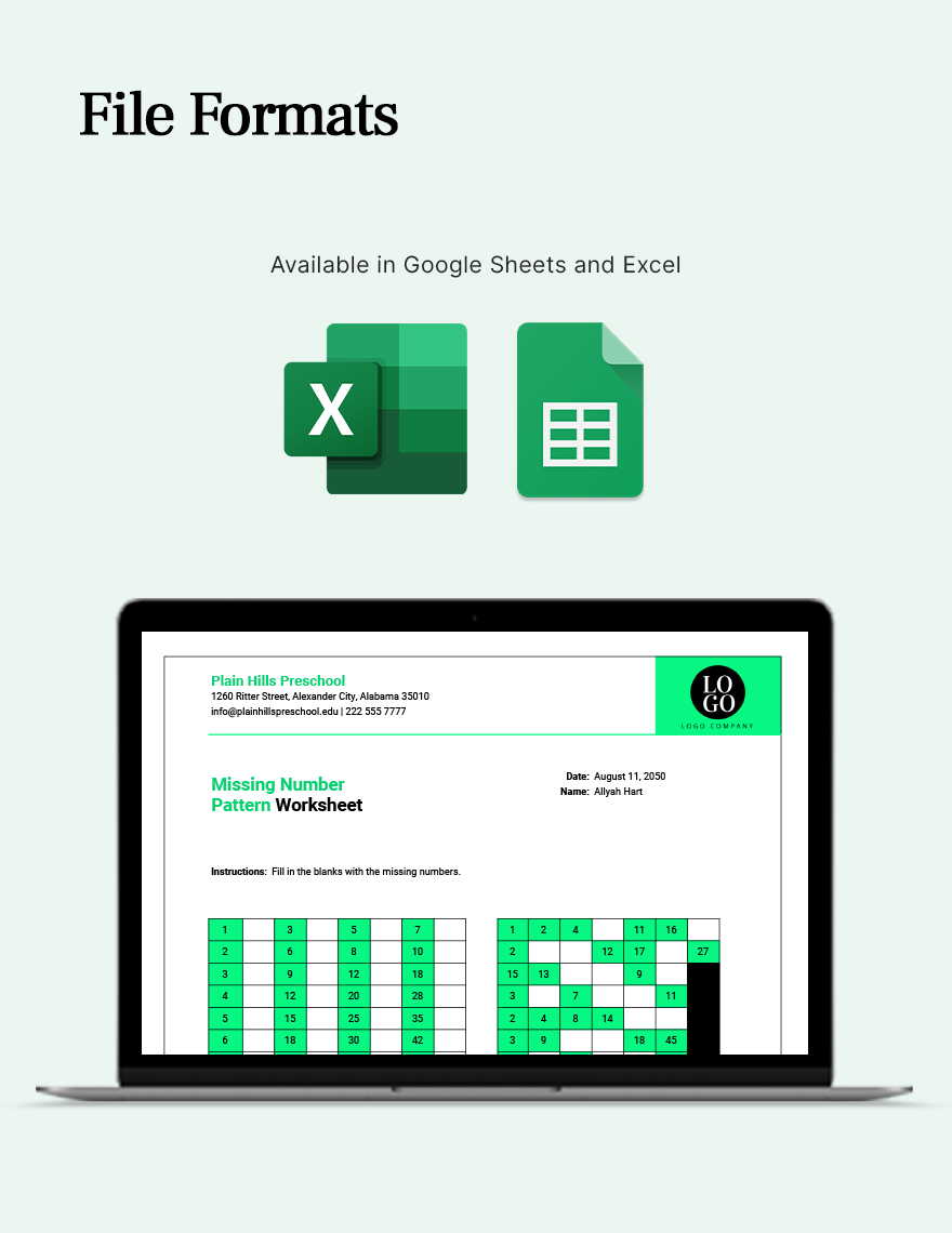 Missing Number Pattern Worksheet - Download in Excel, Google Sheets | Template.net